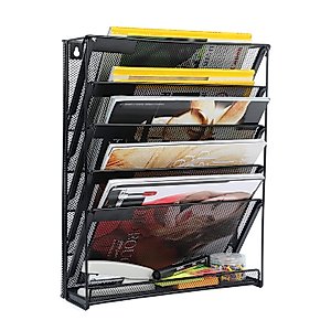 samstar Wall File Organizer Holder, 6-Tier Wall Mount Vertical File Rack for Office Home, Black.