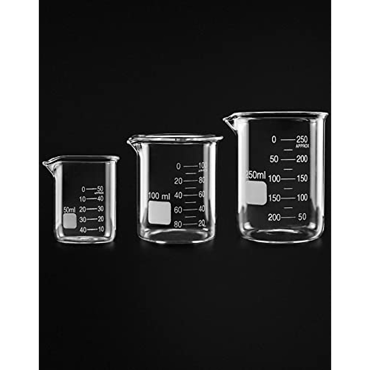 QWORK Glass Measuring Beaker Set, 3 Pcs (50ml 100ml 250ml), Graduated Measuring Low Form Glass Beaker