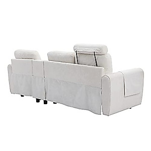 FANYE L-Shaped Corner Sectional Reversible Storage Chaise, Modern Convertible Sofa & Couch W/Headrest and Cupholders for Home Apartment Office Living Room, White Polyester