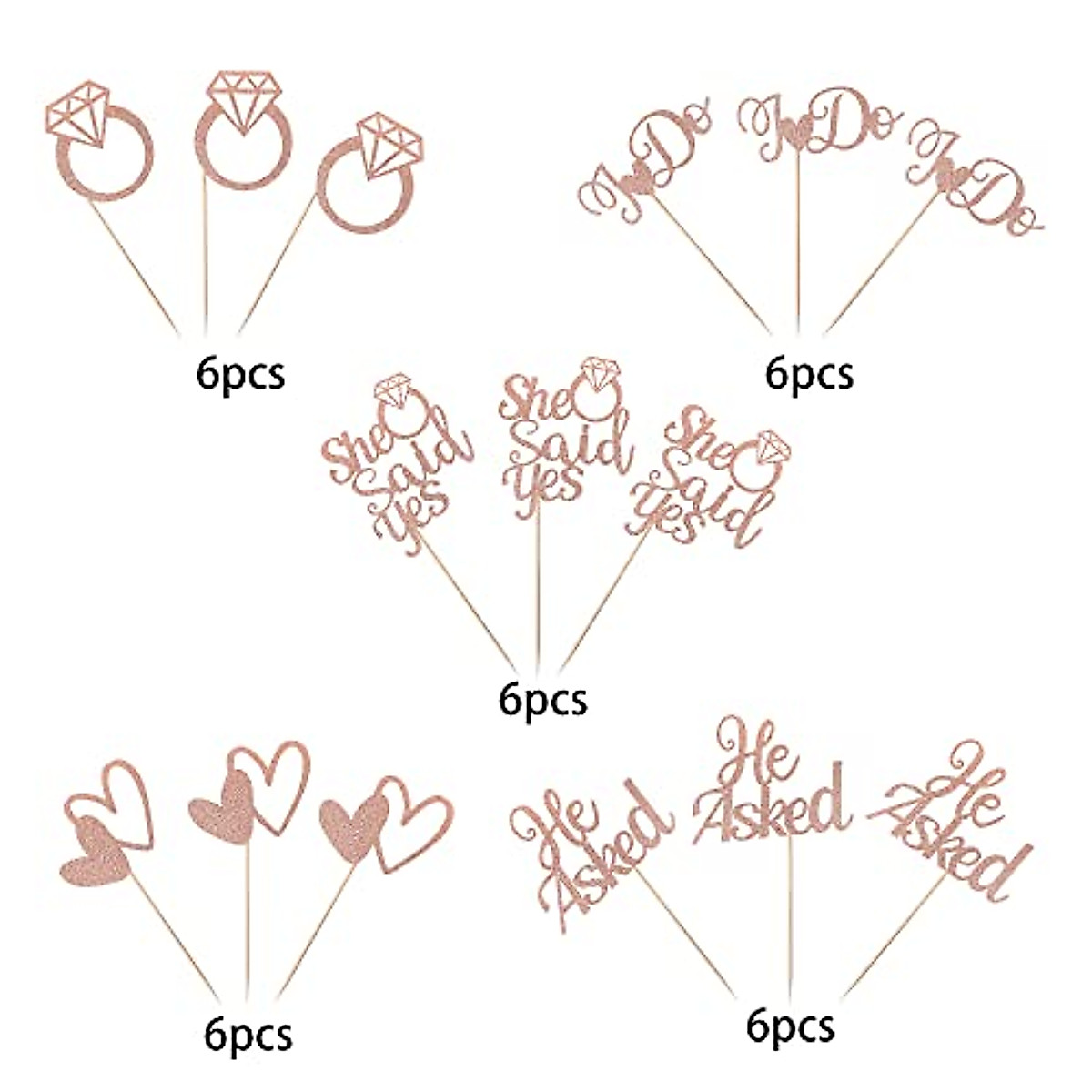 30 Pack He Asked She Said Yes Cupcake Toppers Glitter Heart Ring I do Cupcake Picks Bridal Shower Cake Decorations for Wedding Engagement Theme Party Supplies Rose Gold