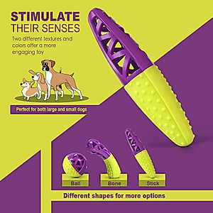 Fluffy Paws – Stick-Shaped Dog Squeaky Toy for Small-Medium Puppy & Dogs | Dental Dog Treat Chew Toy Helps Massage Dogs Gums, Good for Aggressive Chewers | Green/Purple
