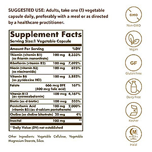 Solgar B-Complex "100", 250 Vegetable Capsules - Heart Health - Nervous System- Supports Energy Metabolism - Non-GMO, Vegan, Gluten / Dairy Free, Kosher, Halal - 250 Servings