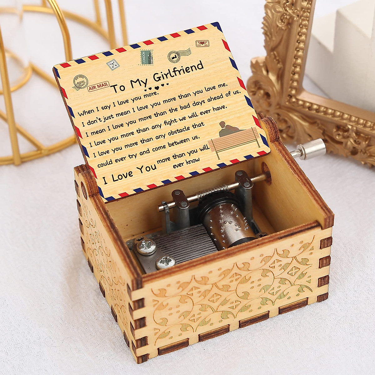 Engraved Colorful Wooden Music Boxes,Hand Crank Classical Wood Sunshine Musical Box, Personalized Wooden Music Boxes, for Birthday Christmas Valentine's Day. (Girlfriend)