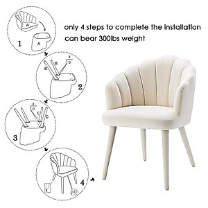 chairus Velvet Dining Chairs Set of 2, Upholstered Mid-Century Modern Living Room Chairs Comfy Accent Armchairs for Bedroom Kitchen Vanity with Petal Back & Fabric Covered Wooden Legs, Cream