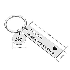 IKANOO Drive Safe Keychain 26 Letter Keychain Drive Safe I Need You Here With Me Gifts For Husband Dad Boyfriend (T)