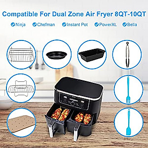 Dual Basket Air Fryer Accessories, Set of 8 Fit for Ninja Dual Air Fryer DZ201, DZ401 & Most 3.7Qt and Larger Dual Zone Air Fryers, Food Safe Accessories, 100 Pcs Disposable Parchment Air Fryer Liners
