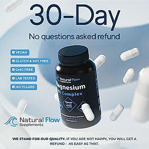 Natural Flow 4X Magnesium Supplement, Magnesium Glycinate, Taurate, Malate, Orotate Complex, Calm Sleep and Cramp Support Blend, No Mag Citrate or Oxide, 120 Capsules