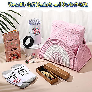 Zopeal Teacher Appreciation Gift Set 9 in 1 Teacher Birthday Favor Thank You Woven Basket Tumbler Thank You Gifts for Man Woman Valentines Mothers Day(Pink)