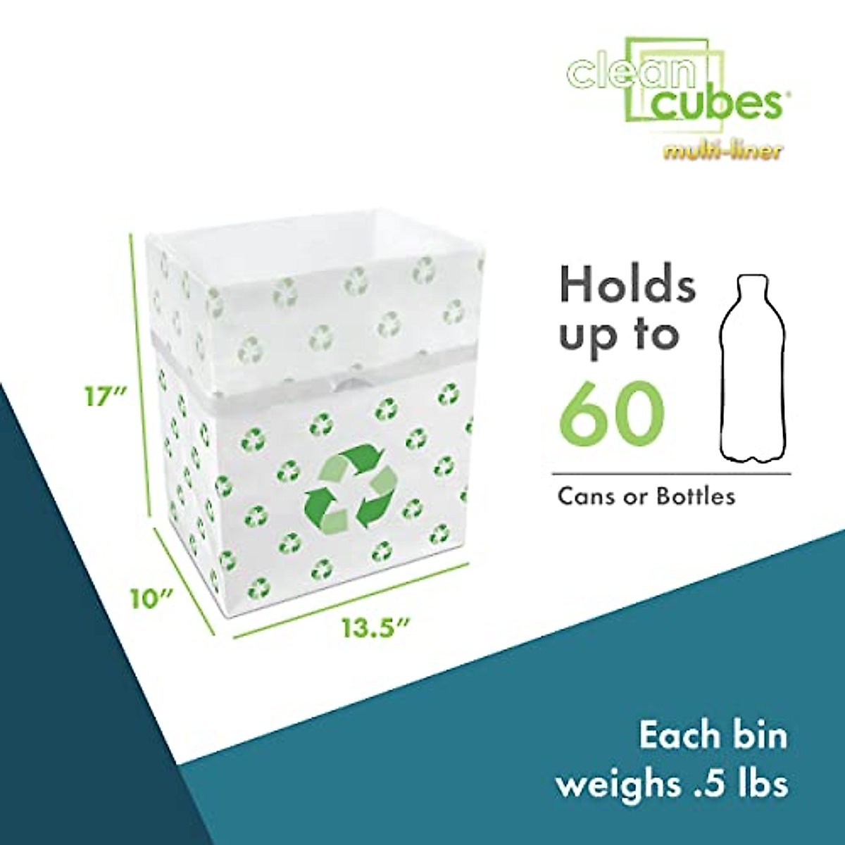 Clean Cubes (Multi-Liner 13 Gallon Trash Cans & Recycle Bins for Sanitary Garbage Disposal. Disposable Containers for Parties, Events, Recycling, and More. 3 Pack (Recycle)