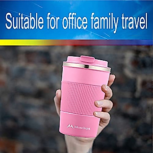 Travel Coffee Mug-12oz, Stainless Steel Coffee Cups, Double Wall thermos with Screw Lid - Spill Proof, Reusable Insulated Cup for Cold and Hot Beverages (Pink-12oz)