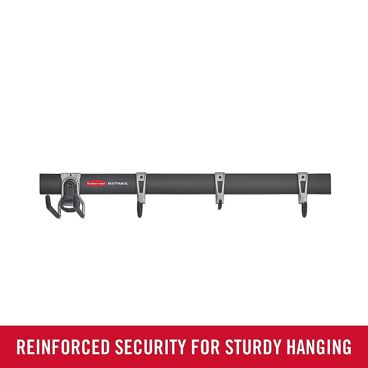 Rubbermaid FastTrack Garage Storage Utility Hooks, 5 Piece, Black, All in One Rail Hook Kit and Tool Organizer, Heavy Duty for Home/Garage/Shed/Garden