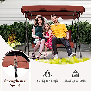 DREAMADE Porch Swing Outdoor, Patio Swing w/Removable Cushion, 3 Person Swing w/Stand & Adjustable Canopy, Heavy Duty Swing Chair for Patio, Garden, Courtyard, Poolside