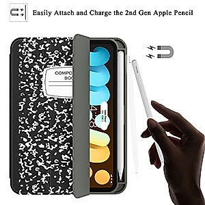 Soke New iPad Mini 6 Case 2021 with Pencil Holder - [Full Body Protection + 2nd Gen Apple Pencil Charging + Auto Wake/Sleep], Soft TPU Back Cover for 2021 iPad Mini 6th Generation 8.3 inch(BookBlack)