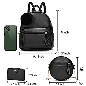 I IHAYNER Women’s Backpack 3-pieces Fashion PU Leather Simple Design Bags Travel Bookbag (Black)