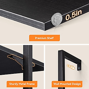 ODK Ladder Shelf, 6 Tier Black Bookshelf, 86 Inch Wall Mounted Book Shelf with Metal Frame, Ladder Bookshelf Bookcase for Bedroom, Home Office and Living Room