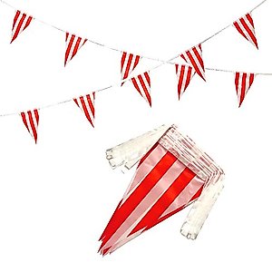 100 Feet Red & White Striped Pennant Banner Flags String 60 PCS Indoor/Outdoor Triangle Bunting Flags,Party Decorations Supplies for Carnival Circus,Kids Birthday,Festival Celebration