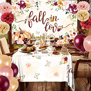 Fall Bridal Shower Decorations - Fall In Love Banner Balloons Set Fall Pumpkin Floral Theme Party Decorations for Fall Bachelorette Party Decorations,Wedding Anniversary Party Supplies