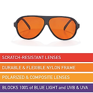 BluBlocker, Black Original Aviator Sunglasses with Polarized, Scratch Resistant Lens | Blocks 100% of Blue Light and UVA & UVB Rays | Retro | Gender Neutral - for Men, Women & Everyone | 0406K |