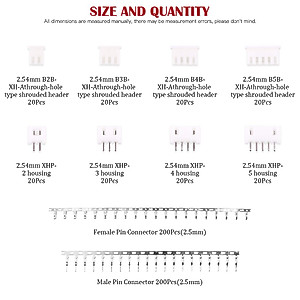 Hilitchi 560Pcs 2.54mm 2/3/4/5 Pin Housing and Male/Female Pin Head Connector Adapter Plug Set Perfectly Compatible with JST-XHP
