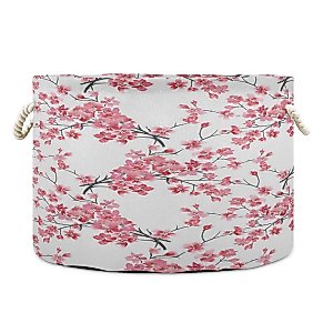 SUABO Large Pink Storage Basket, Cherry Blossoms Laundry Hamper Collapsible Hamper Bin with Handle, Laundry Baskets for Clothes, 20x14