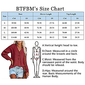 BTFBM Women Long Sleeve V Neck Button Down Sweater Solid Color Ribbed Knit Sweater Casual Relaxed Fit Pullover Jumper (Solid Jujube Red, Large)