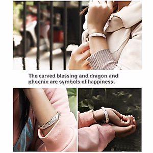 ABIRTE Women's 999 Solid Sterling Silver Chinese Dragon Phoenix Carved Adjustable Bangle Bracelet 15g Weight for Women,Ladies and Elder.