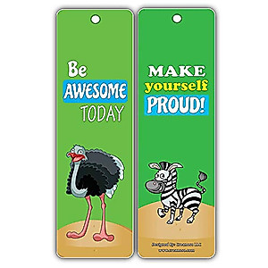 Creanoso Safari Animals Motivational Bookmark Cards (12-Pack) – Premium Quality Set – Inspiring Inspirational Words for Boys, Girls, Kids – Six Assorted Bookmarks Designs Pack