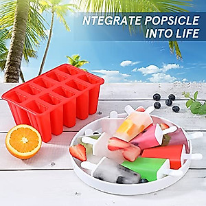 Popsicle Molds,Silicone Ice Pop Molds,BPA Free Popsicle Mold Reusable Easy Release Ice Pop Maker,Homemade Popsicle Mould with Silicone Funnel and Cleaning Brush(Red, 10 Cavities)