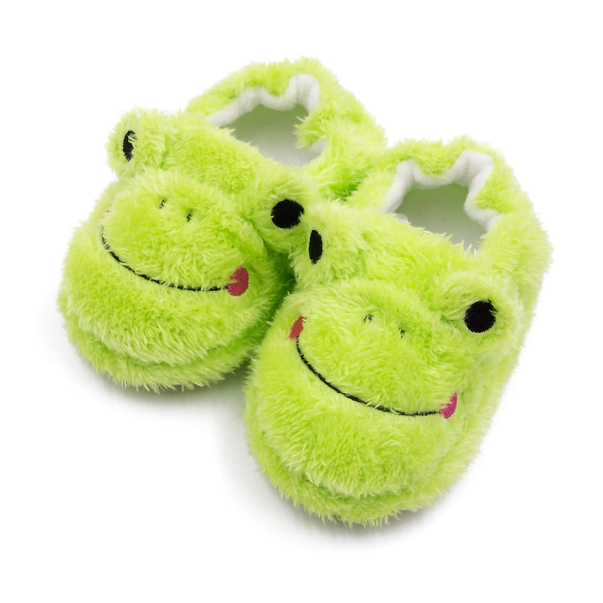 Effeltch Toddler Girls Fuzzy Slippers Unicorn Tie Dye Fluffy Sandals Cartoon Cute Warm Cozy Plush Slip on Kids House Slippers (Green Frog, 5)