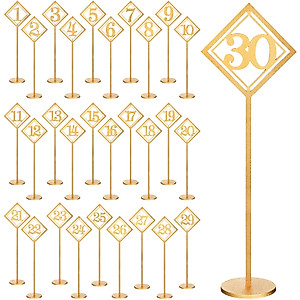 Lineshading 30 Pcs Wood Table Numbers for Wedding Reception Gold Wedding Seat Numbers with Holder Base Table Numbers 1-30 Rustic Table Number Stands for Wedding Party Restaurant Event Catering