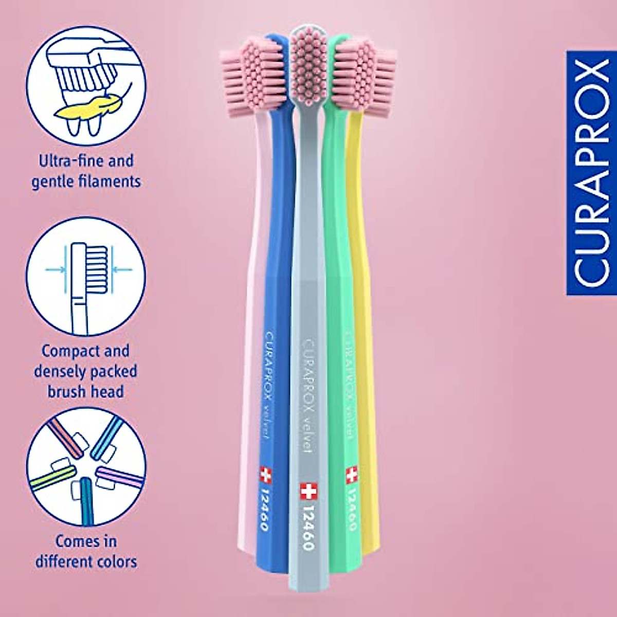 Curaprox CS 12460 Velvet Ultra-Soft Toothbrush; Extra Soft bristles for Sensitive Gums