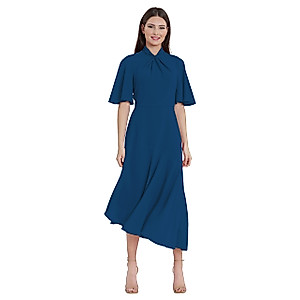 Maggy London Women's Sophisticated Twist Neck Detail Dress Workwear Office Career Occasion Event Guest of, Dark Denim