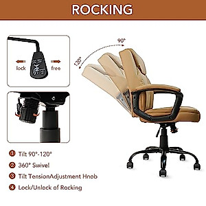 CLATINA Brown Office Chair Computer Chair PU Leather Executive Office Chair Swivel Adjustable Height Chair with Upholstery Fixed armrest Mid-Back Leather Thick Cushion Office Chair Brown 2Pack