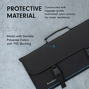 Messermeister 17-Pocket Knife Case with Large Outer Pocket, Black - 17 Elasticized, Reinforced Pockets for Culinary Tools - Holds Up to 18” Knives - Functional, Stylish & Durable