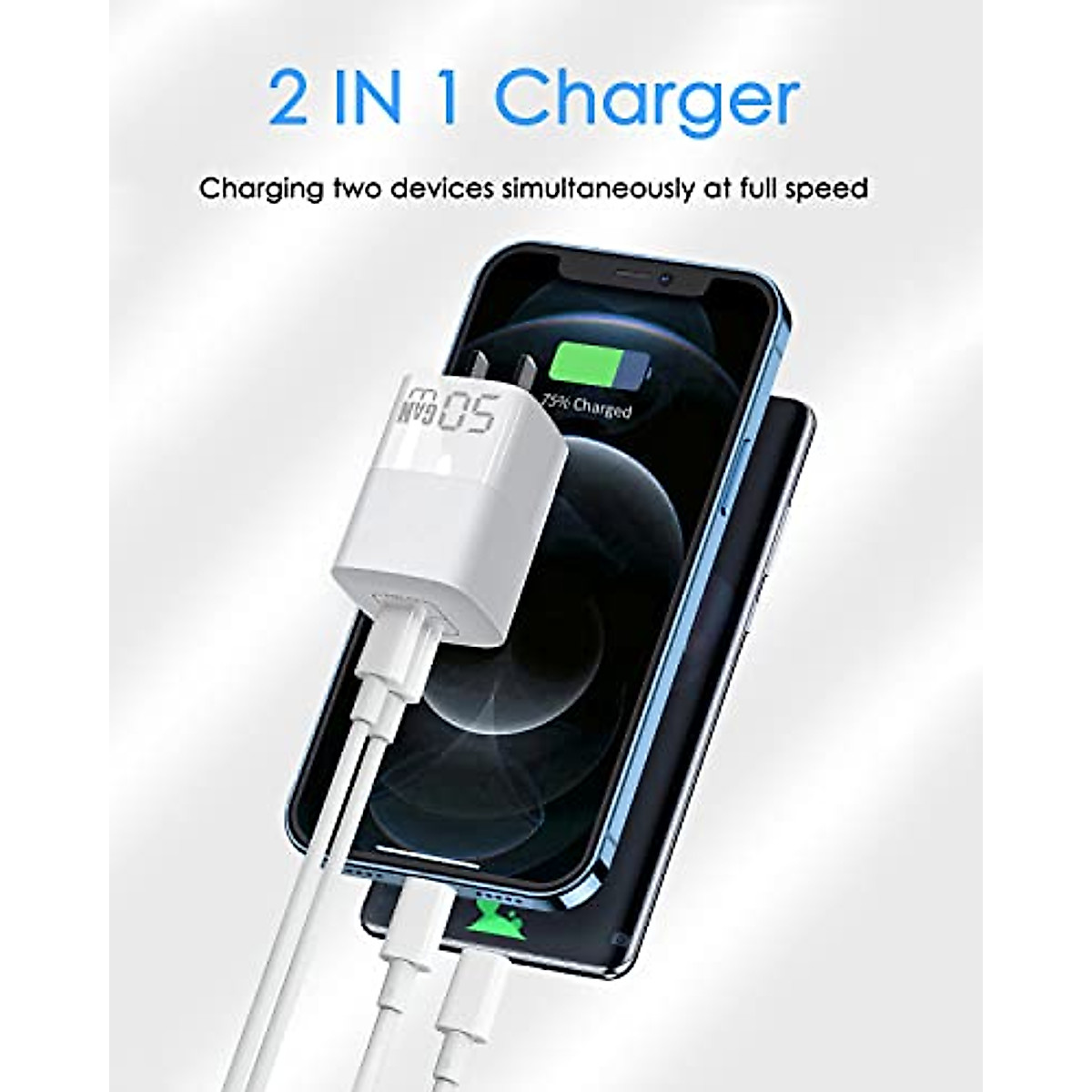 50W USB C Wall Charger, 2-Port GaN III Type C Charger, PPS 48W Fast Charging Block for iPhone 14/14 Plus/14 Pro/14 Pro Max/13/12/11, Galaxy, Pixel, iPad/iPad Mini and Laptops(Cable Not Included)