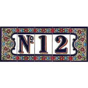 Toro del Oro - House Number - Number for House, Glazed Ceramic, Hand Painted Spanish Technique Cuerda Seca, Names and Addresses, Flower Model 5,5 x 10,5 cm (8)