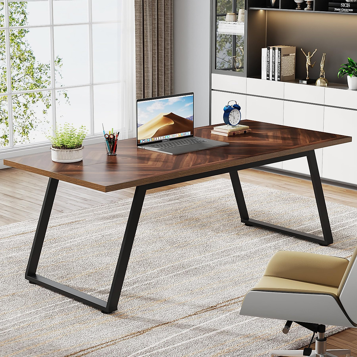 Tribesigns 63 Inch Executive Office Desk, Large Computer Desk with Thickened Frame, Modern Simple Study Writing Table Workstation Desk for Home Office, Living Room