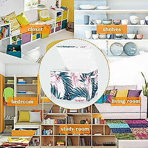 CaTaKu Tropical Storage Bins with Lids and Handles, Palm Leaves Fabric Large Storage Container Cube Basket with Lid Decorative Storage Boxes for Organizing Clothes