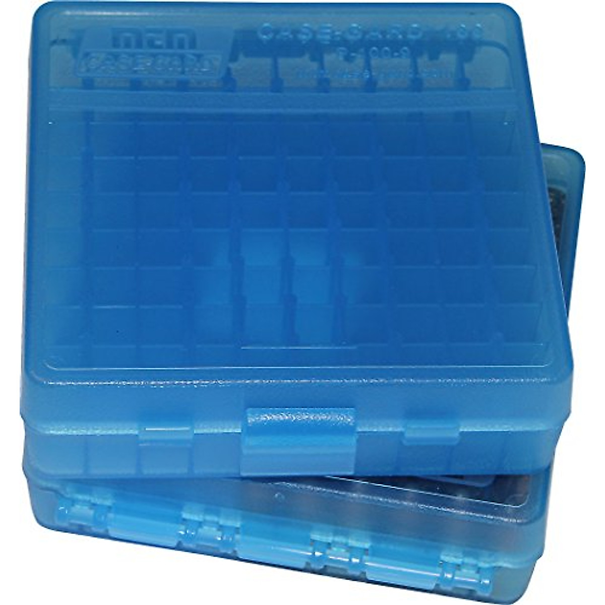 MTM P-100-9-24 Ammo Box 100 Round Flip-Top 9mm 380 ACP, Clear Blue , ‎5 x 5 x 5"