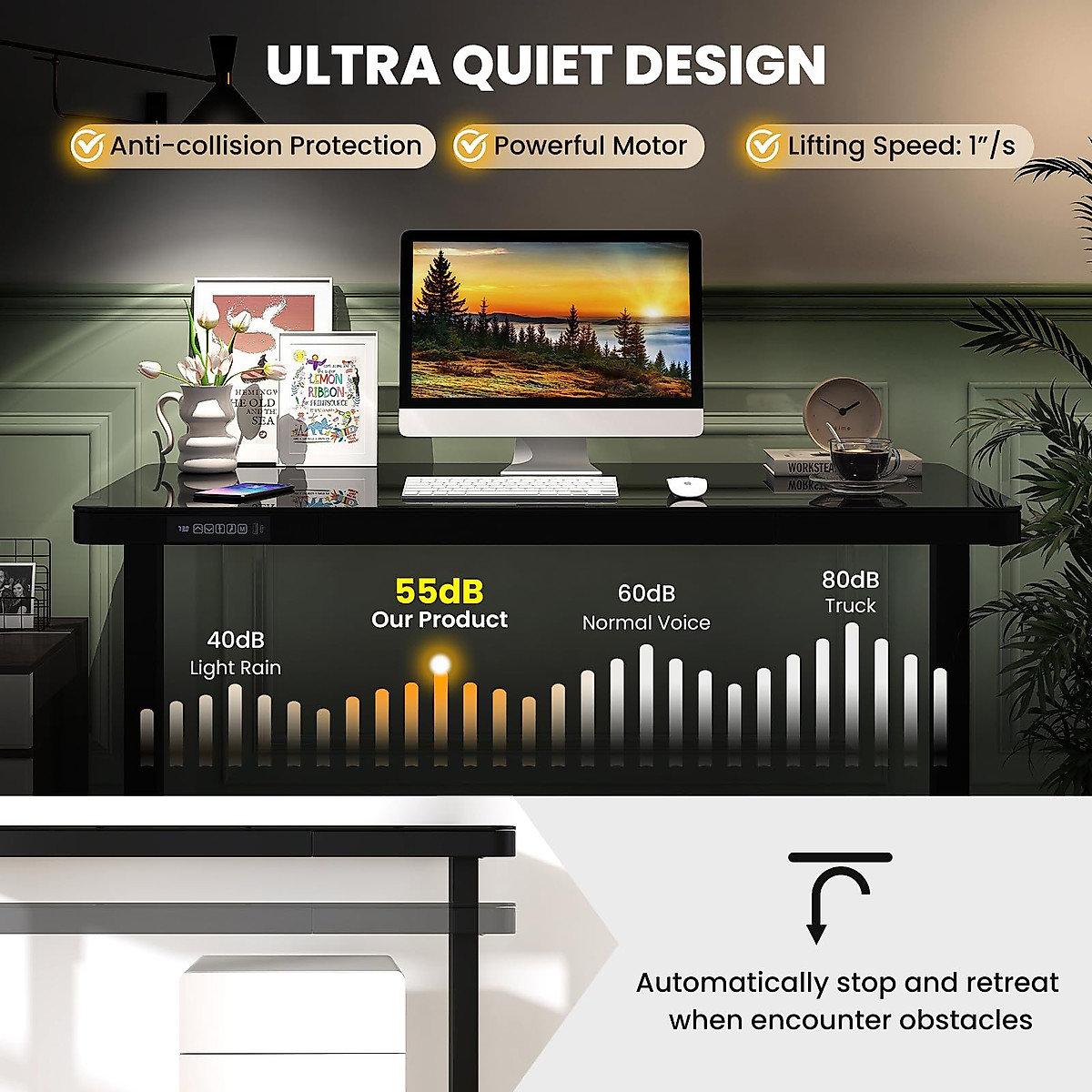 Giantex Glass Standing Desk with Drawer, 48" x 24" Height Adjustable Electric Stand Up Desk with Tempered Glass Top, 2 Memory Positions & USB Type-C Outlets, Sit Stand Desk for Home Office, Black