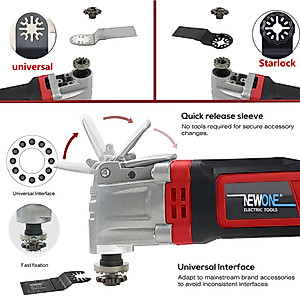 NEWONE Oscillating Tool 4 Amp Oscillating Multi-Tool Kit with 4° Oscillation Angle,6 Variable Speed with 5-piece Electric Multitool Blades & Box