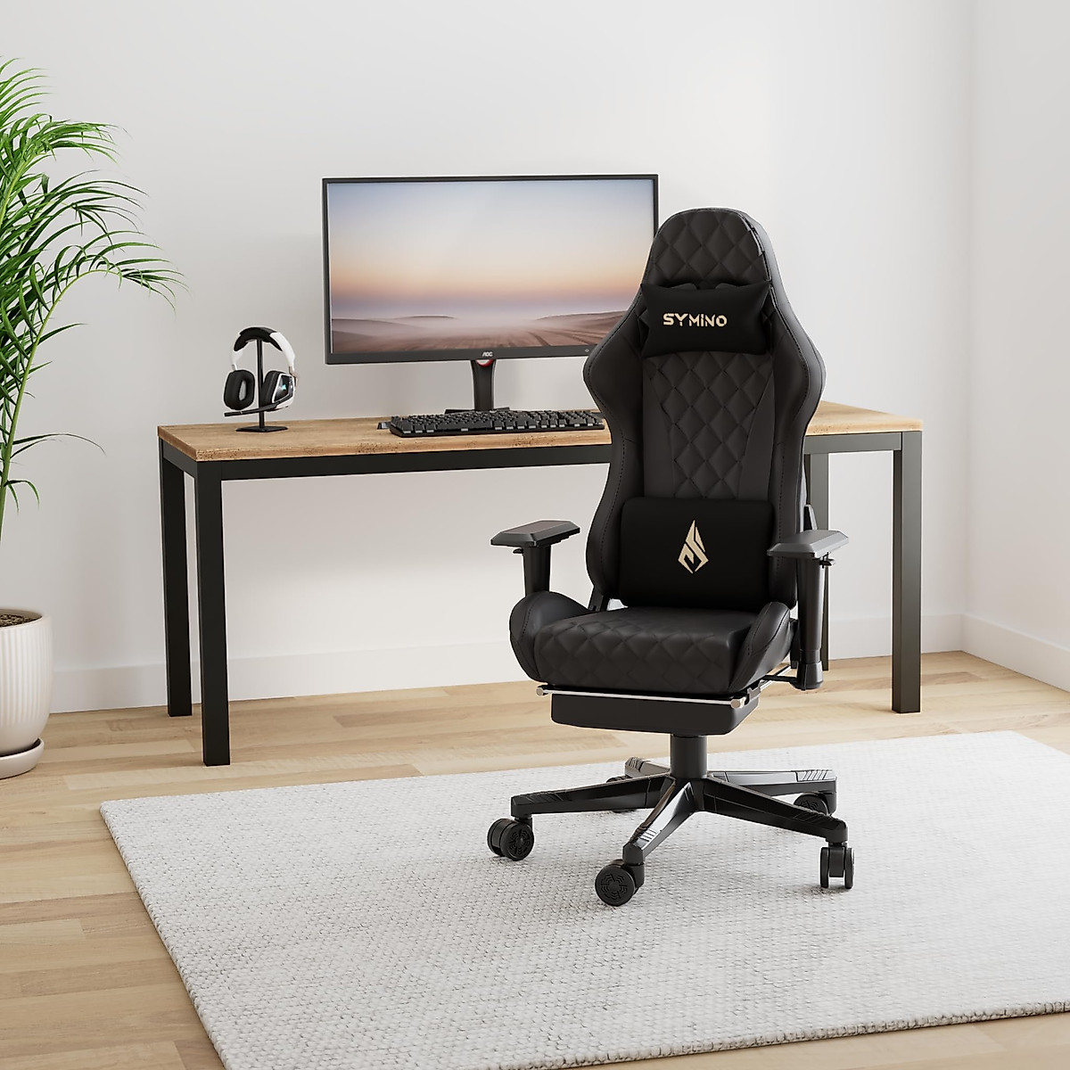 symino Gaming Chair Ergonomic Office Chair Racing Style Computer Chair with 3D Armrest, Vintage Style PU Leather PC Chair with Footrest (Brown)