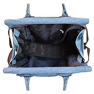 Bijoux De Ja X-Large Blue Denim Double Top Handle Tote Shopper Handbag Purse for women