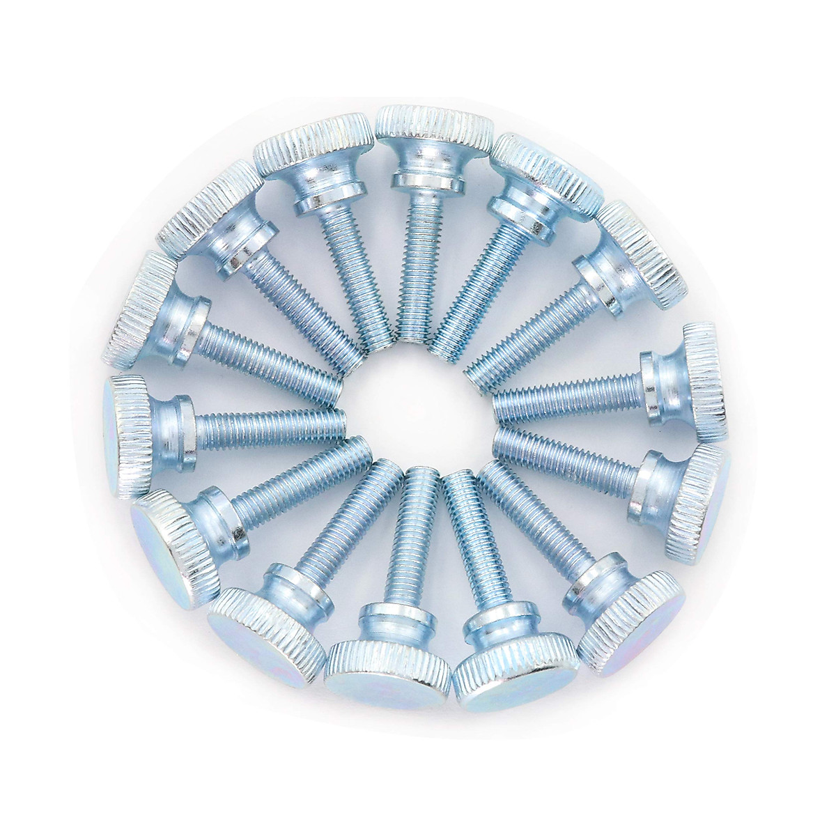 LBY 20pcs Knurled Hand Screw, M5 x 20mm Flat Knurled Head Fully Threaded Thumb Screws(Double Layer Step), Carbon Steel Galvanize