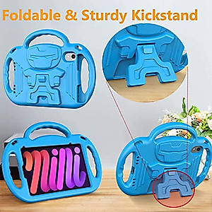 BMOUO Kids Case for iPad Mini 6 (8.3 inch, 2021), iPad Mini 6th Generation Case for Kids, with Shoulder Strap, Shockproof Handle Stand Kids Case for iPad Mini 6th Generation 8.3 inch 2021, Blue