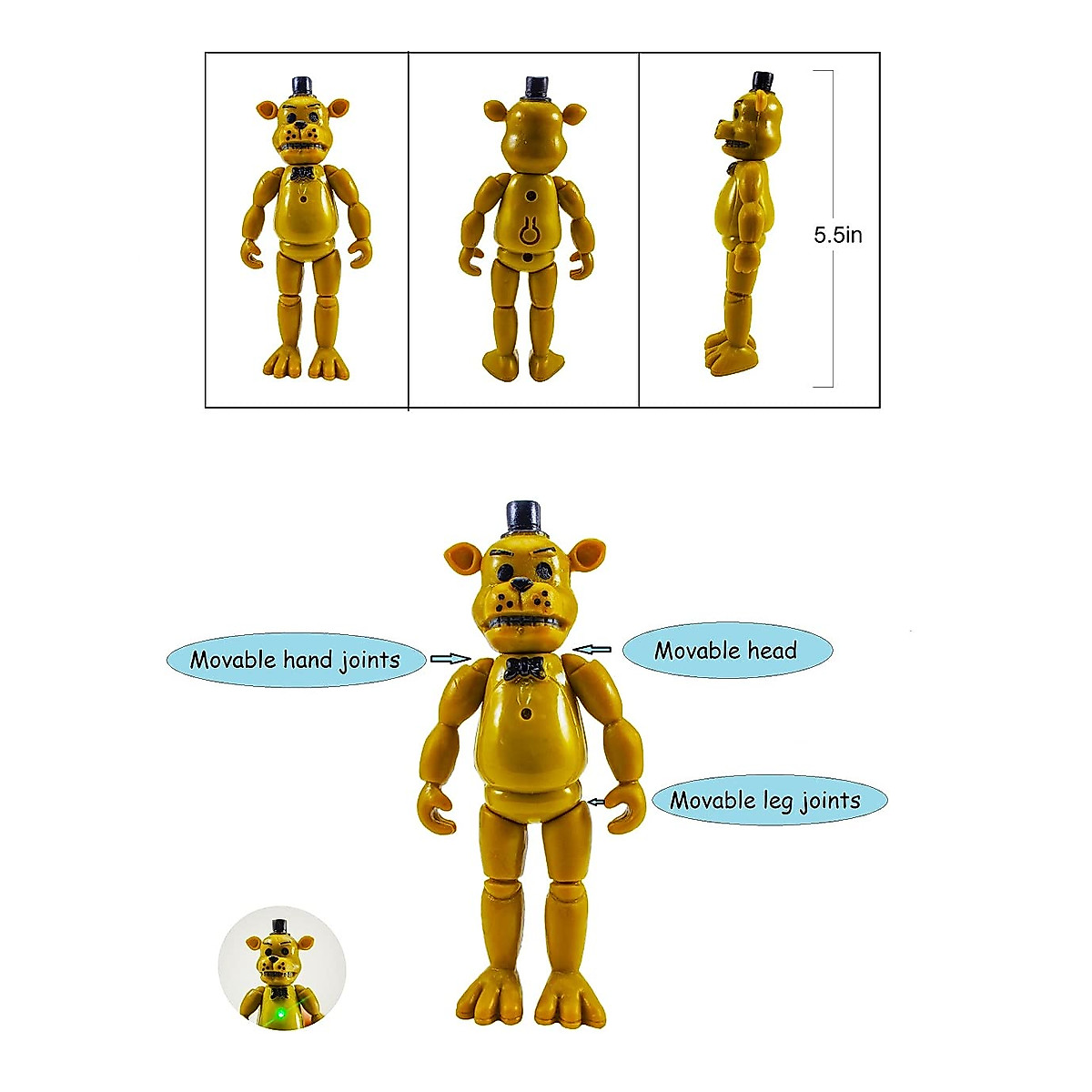 Lev 5 FNAF Action Figures Toy Set Inspired by Action Figures Freddy / Golden Freddy / Foxy / Chica / Bonnie Toys Gift Figure. Size 5-6 inches, Multicolor