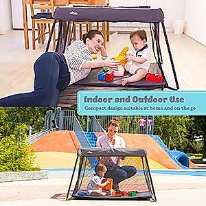 UNiPLAY Foldable Travel Crib, Lightweight Portable Playpen, Easy to Pack Playard with Comfortable Mattress and Breathable Mesh Liner for Infants and Toddlers