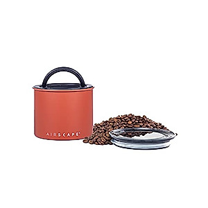 Airscape Stainless Steel Coffee Canister & Scoop Bundle - Food Storage Container - Patented Airtight Lid Pushes Out Excess Air - Preserve Food Freshness (Small, Matte Red Rock & Brushed Steel Scoop)