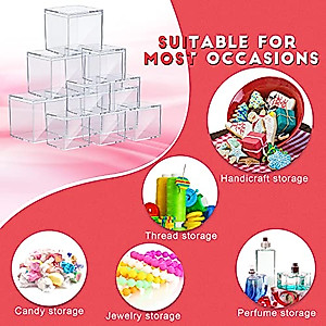 48 Pcs Clear Acrylic Plastic Boxes for Display Small Acrylic Box with Lid Clear Plastic Square Cube Transparent Decorative Box Tiny Jewelry Storage Boxes Organizer Candy Containers, 2 Sizes