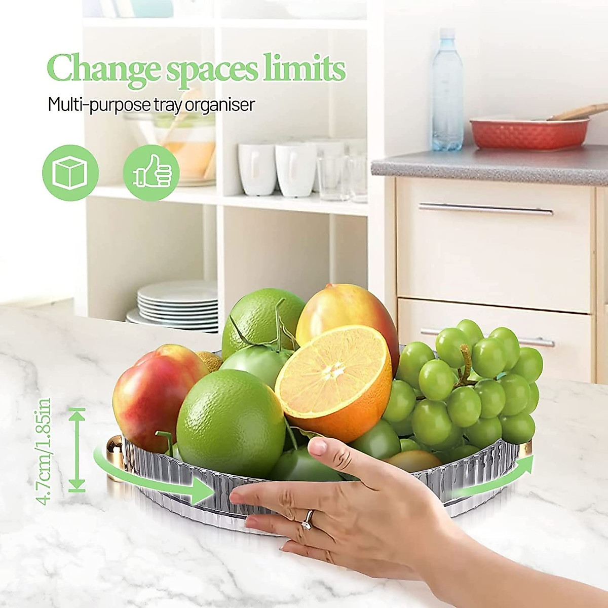 WJWSKI Lazy Susan Organizer 11", 360 Degree Rotating Turntable for Cabinet with 4 Gold Non-Slip Base, Round Spice Rack for Kitchen, Cologne Organizer for Men, Makeup Perfumes Vanity Tray - Clear